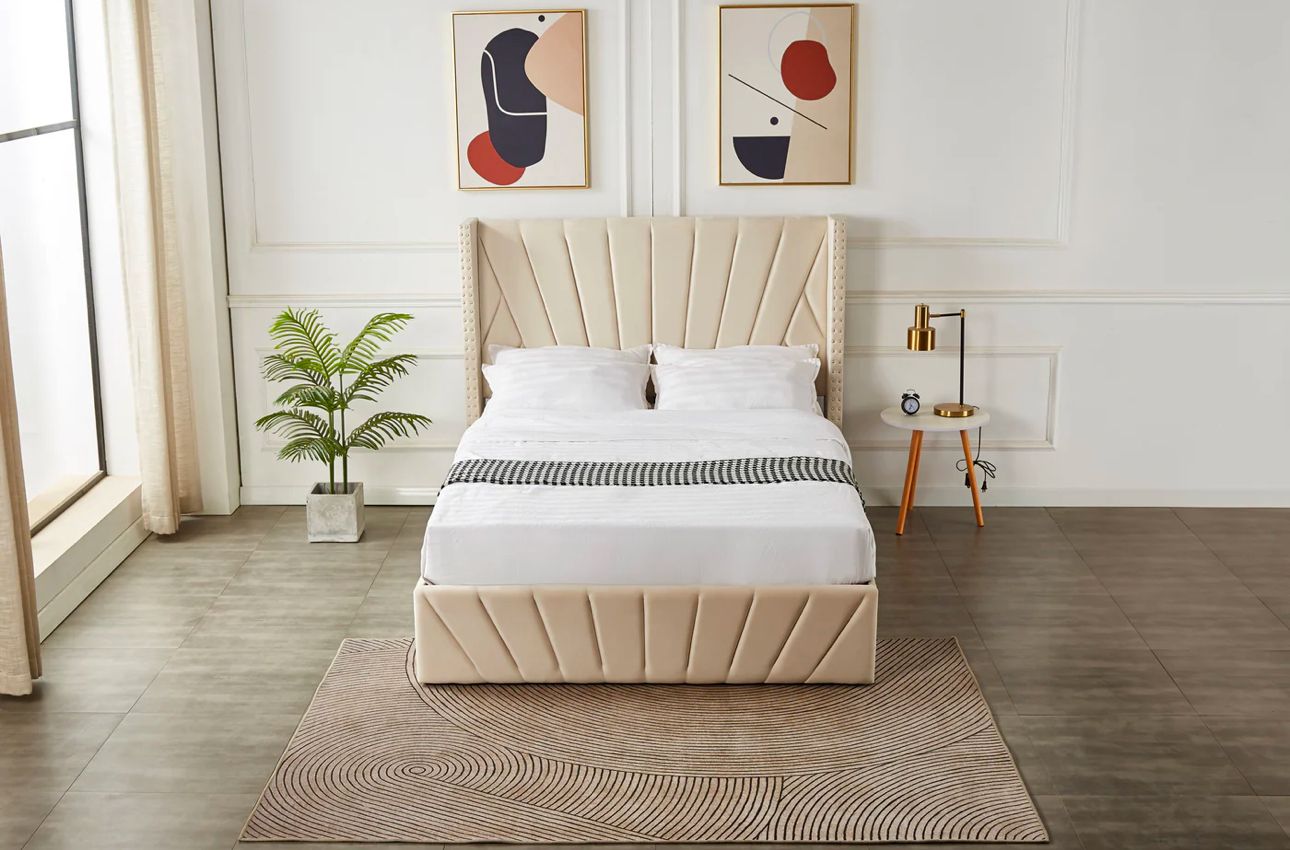 Velvet Upholstered Full Storage Bed Frame – Wood York Official